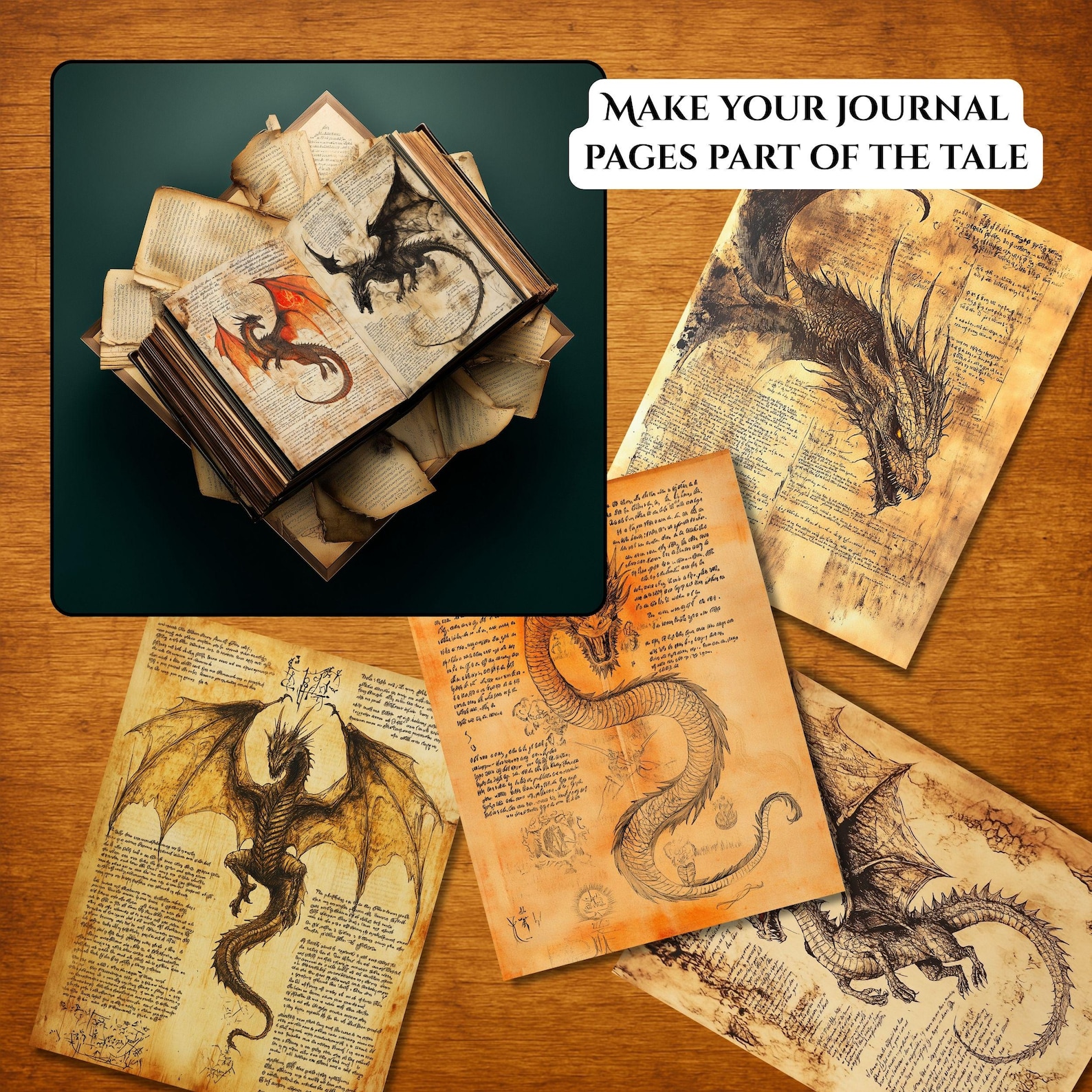 Dragon Codex Junk Journal Pages, Fantasy Scrapbook Pages, Monster ...