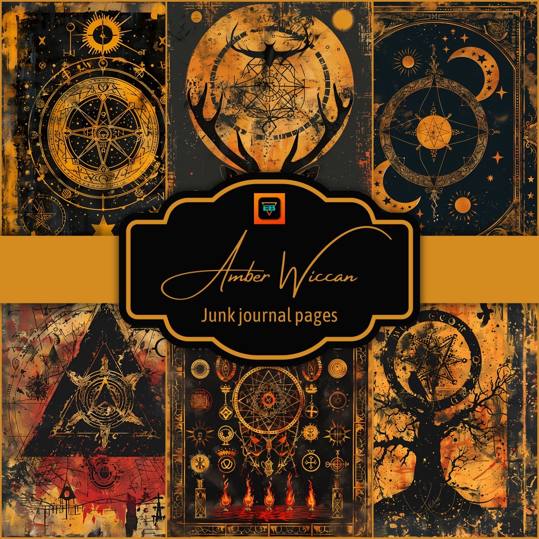 Amber Witchcraft Junk Journal Pages, Digital Scrapbook Paper Kit, Witch ...