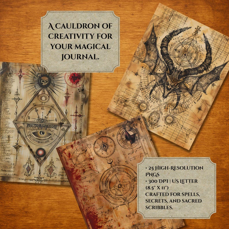 Book of Witchcraft Junk Journal Pages, Digital Scrapbook Paper Kit ...
