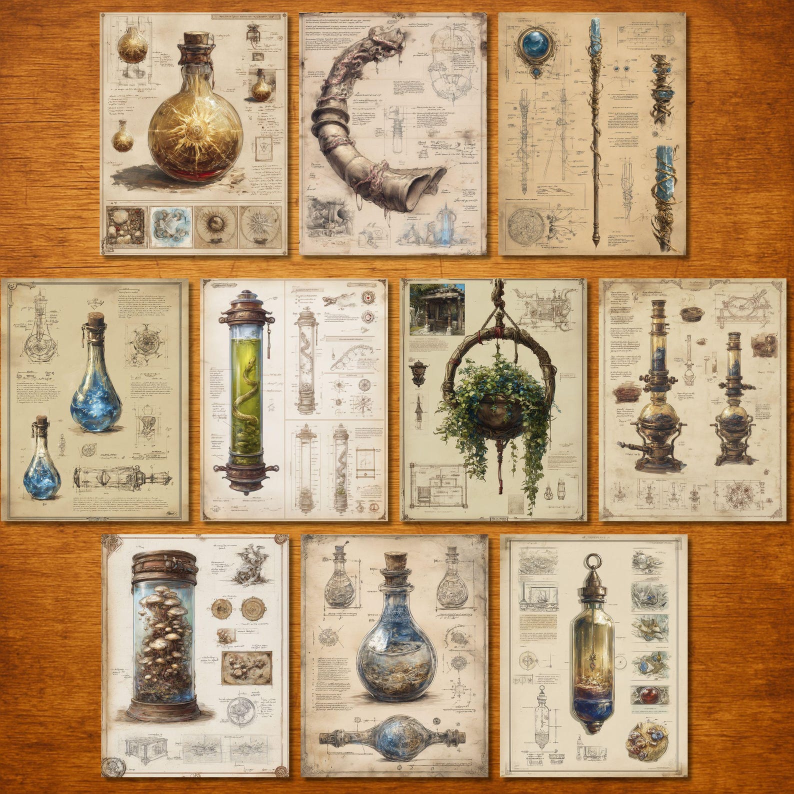 Alchemy Backgrounds Kit, Potion Scrapbook Pages, Grimoire Printable ...