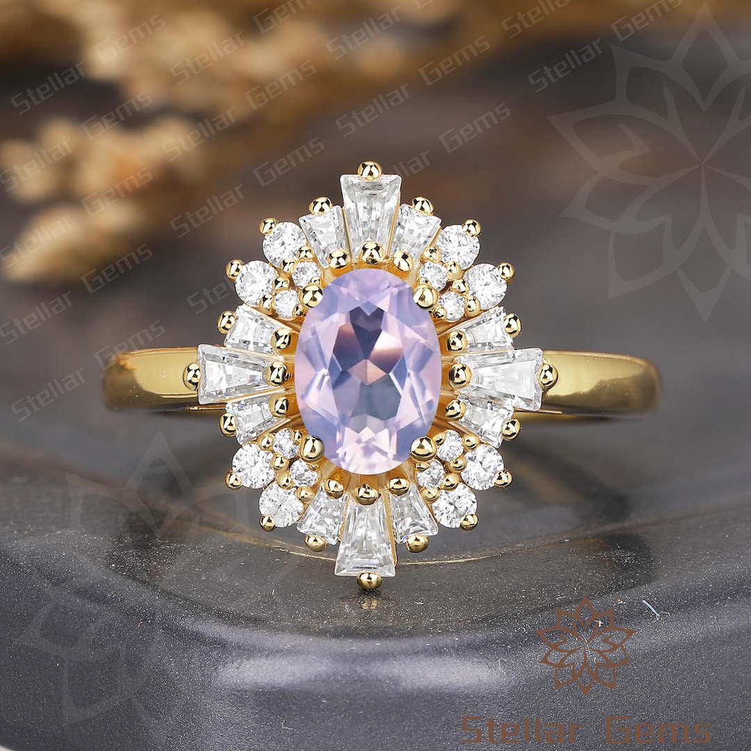 10K Gold Starburst Oval Natural Lavender Amethyst Engagement Ring ...