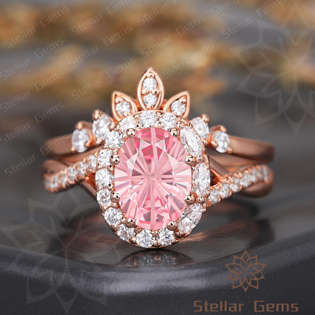 Firework Cut Padparadscha Sapphire Engagement Ring Set Cluster ...