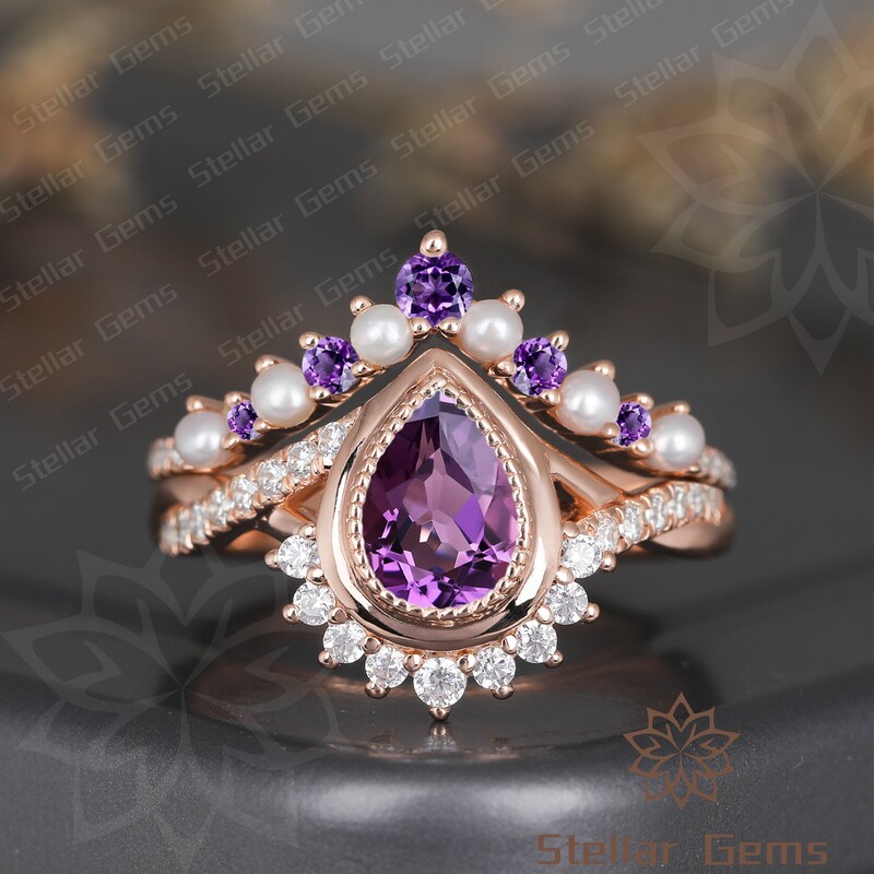 Amethyst Pearl Ring - Etsy