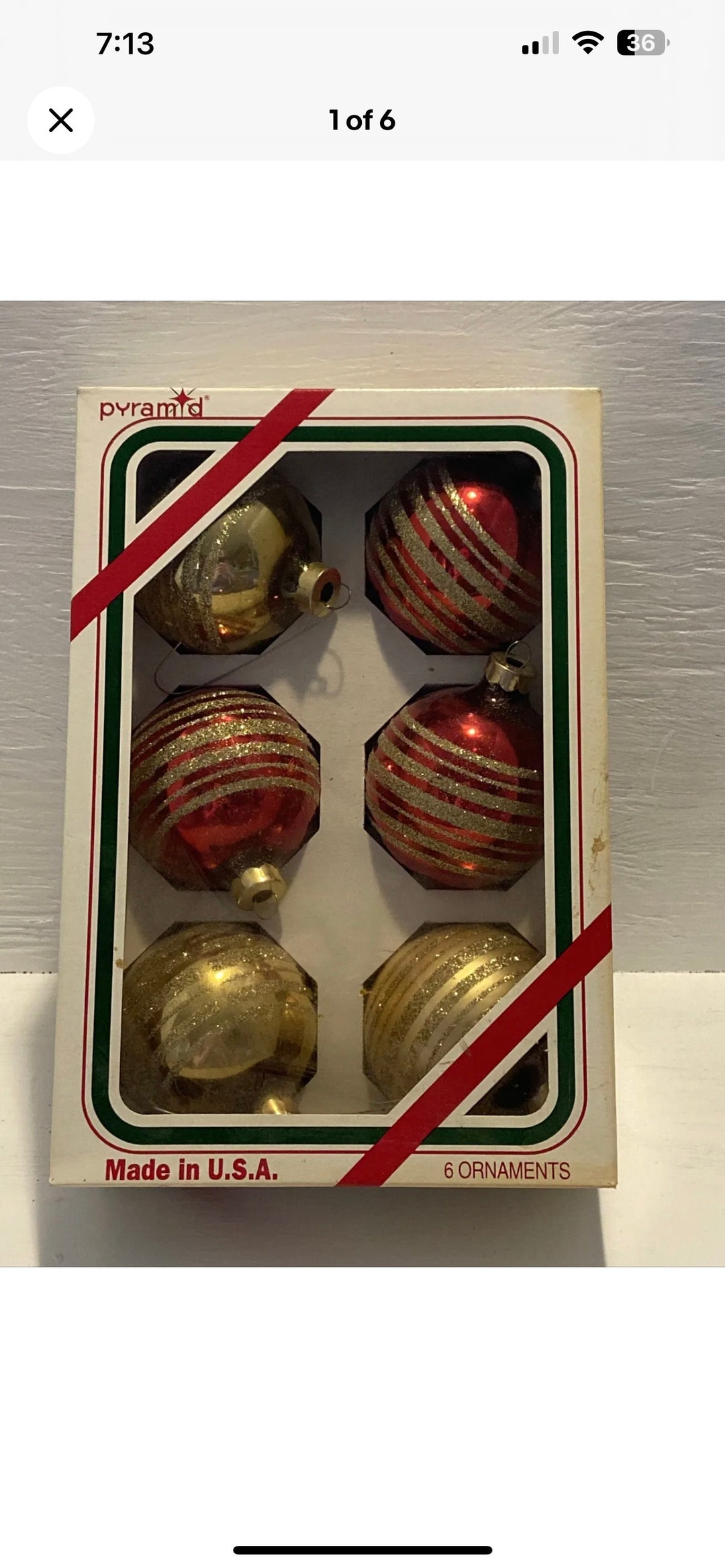 Vintage Pyramid Red and Gold Christmas Ball Ornaments, Glitter, Made in ...