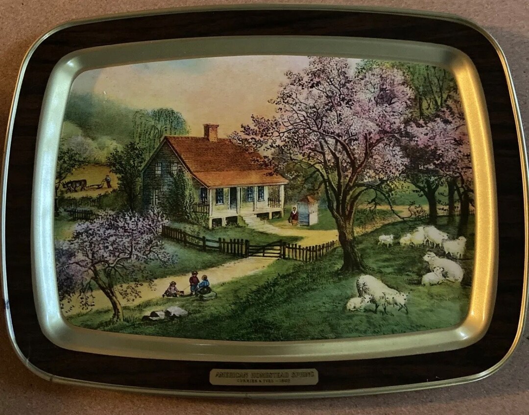 1868 Currier & Ives American Homestead Spring Scene Vintage Metal 14.5 ...