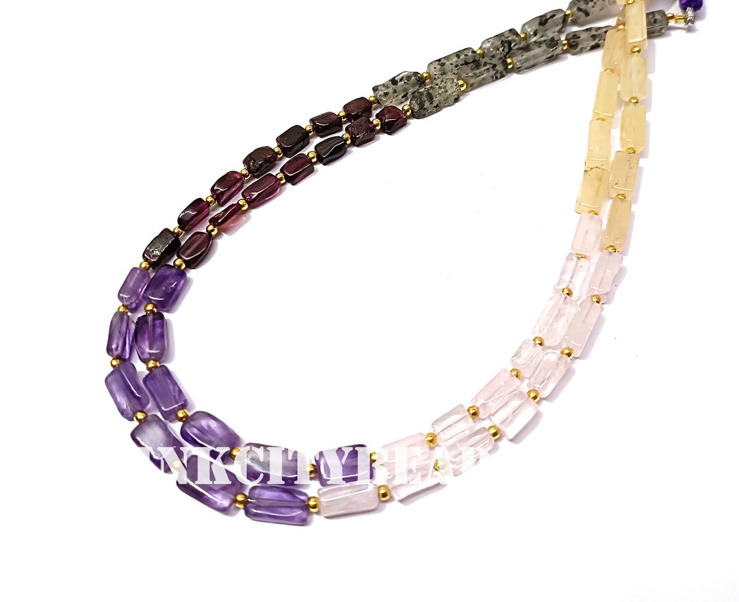 Multi Stone Rectangle Beads, Smooth Gemstone Strand (4x6-5x11mm) - Etsy