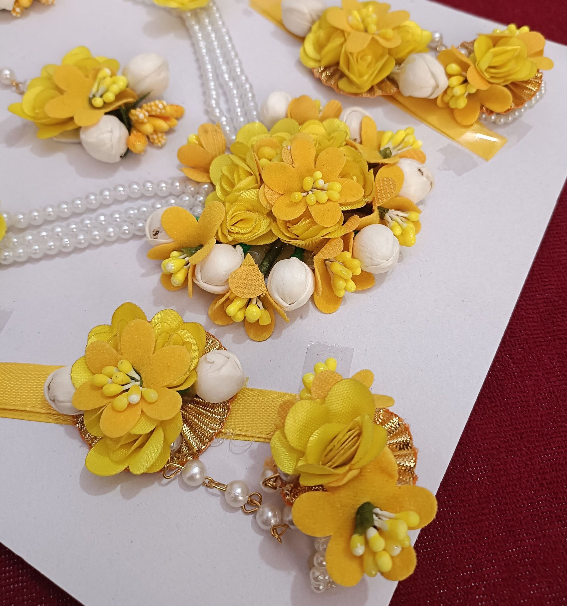Pearl Flower Haldi Jewelry Set, Sangeet Wedding Accessories - Etsy
