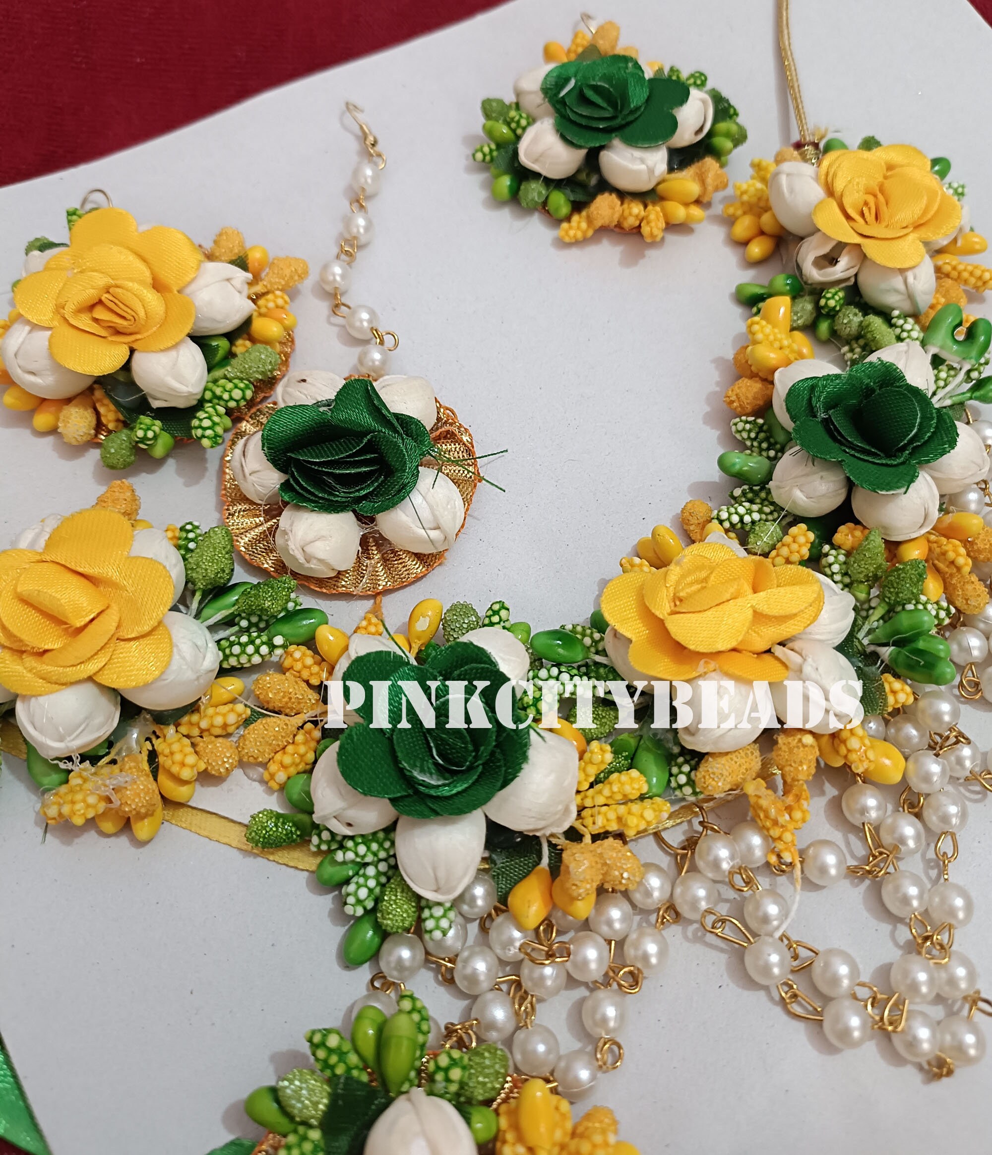 Green Dulhan Jewelry Mehndi Baby Shower Flower Jewelry Yellow Haldi Mehndi Set Etsy