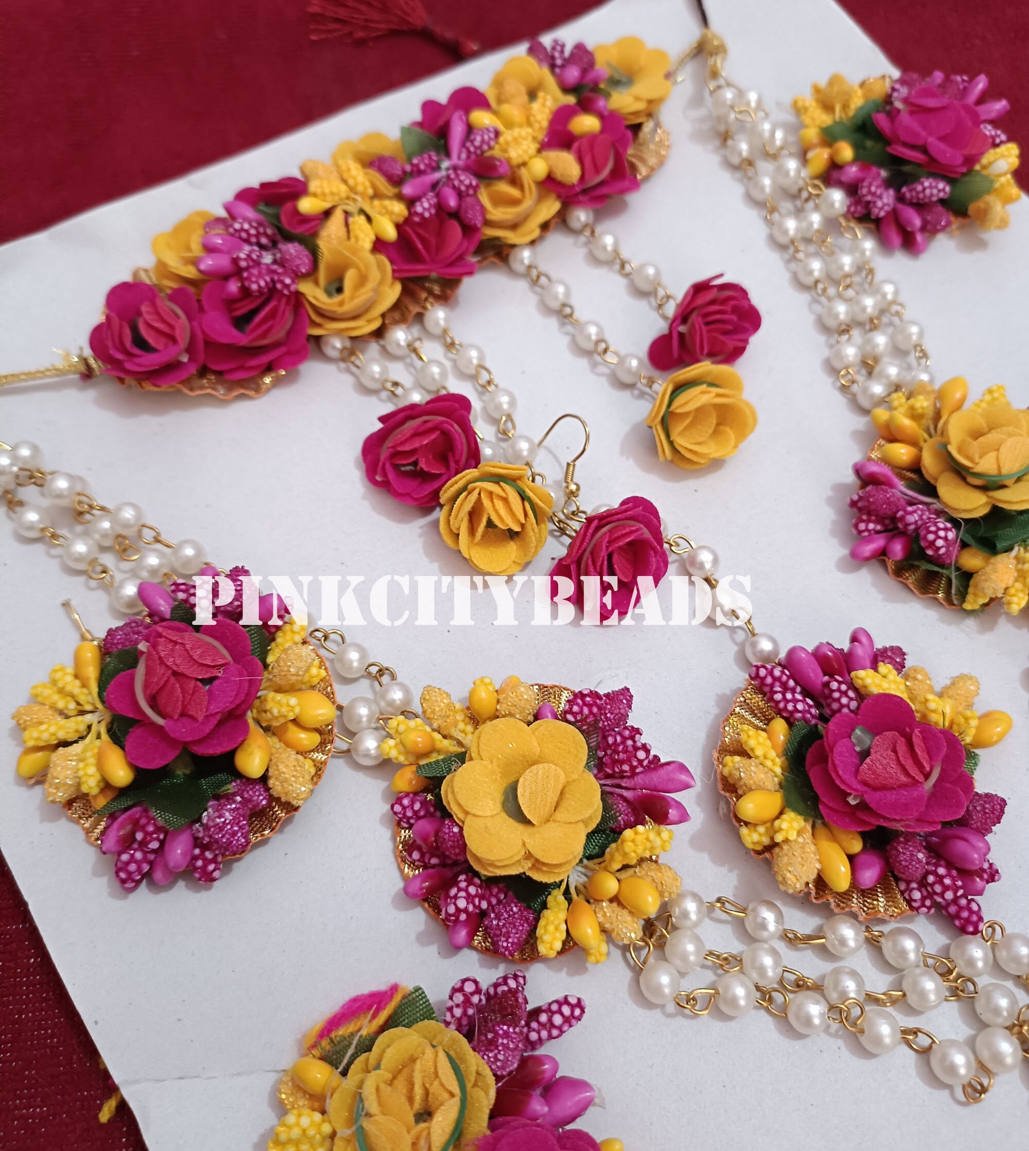 Floral Jewelry for Bridal for Haldi Mehndi/ Red Yellow Flower Jewelers ...