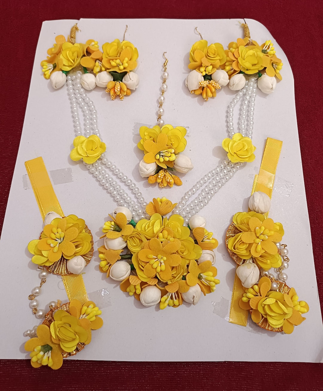Pearl Flower Haldi Jewelry Set, Sangeet Wedding Accessories - Etsy