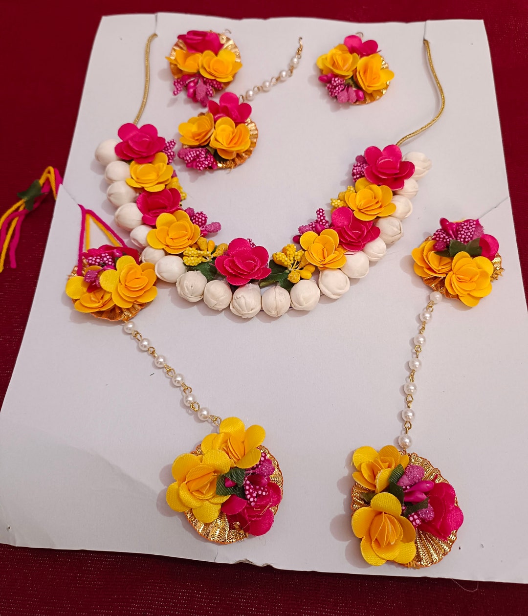 Yellow Flower Haldi Jewellery Set/ Synthetic Chocker Bridal Set/ Indian ...