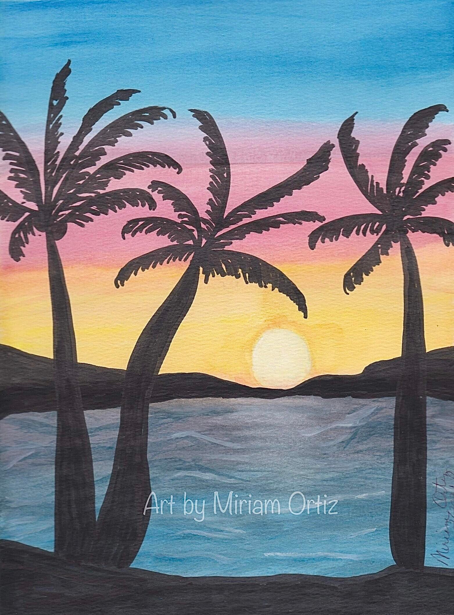 Palm Tree Silhouette Sunset Painting