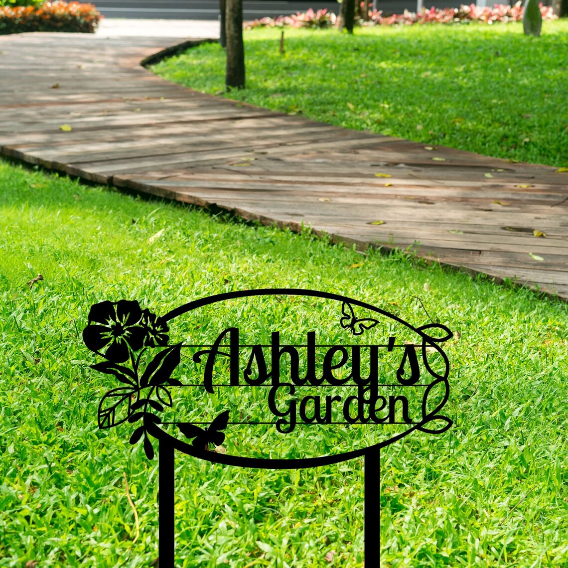 Personalized Metal Garden Sign With Stakes Custom Gardener - Etsy