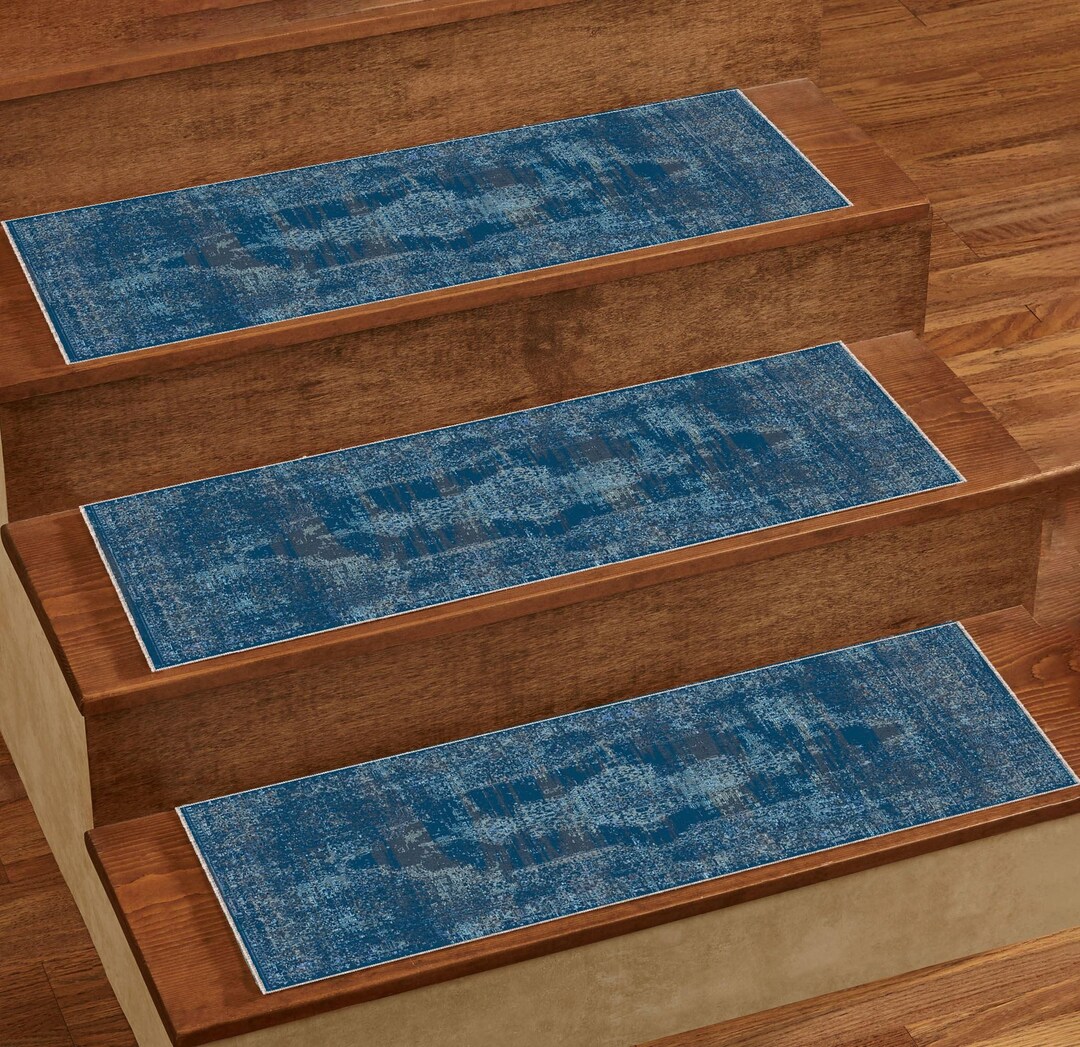 Blue Color Step Rug, Design Blue Rug, Modern Retro Look Rug, Stair ...