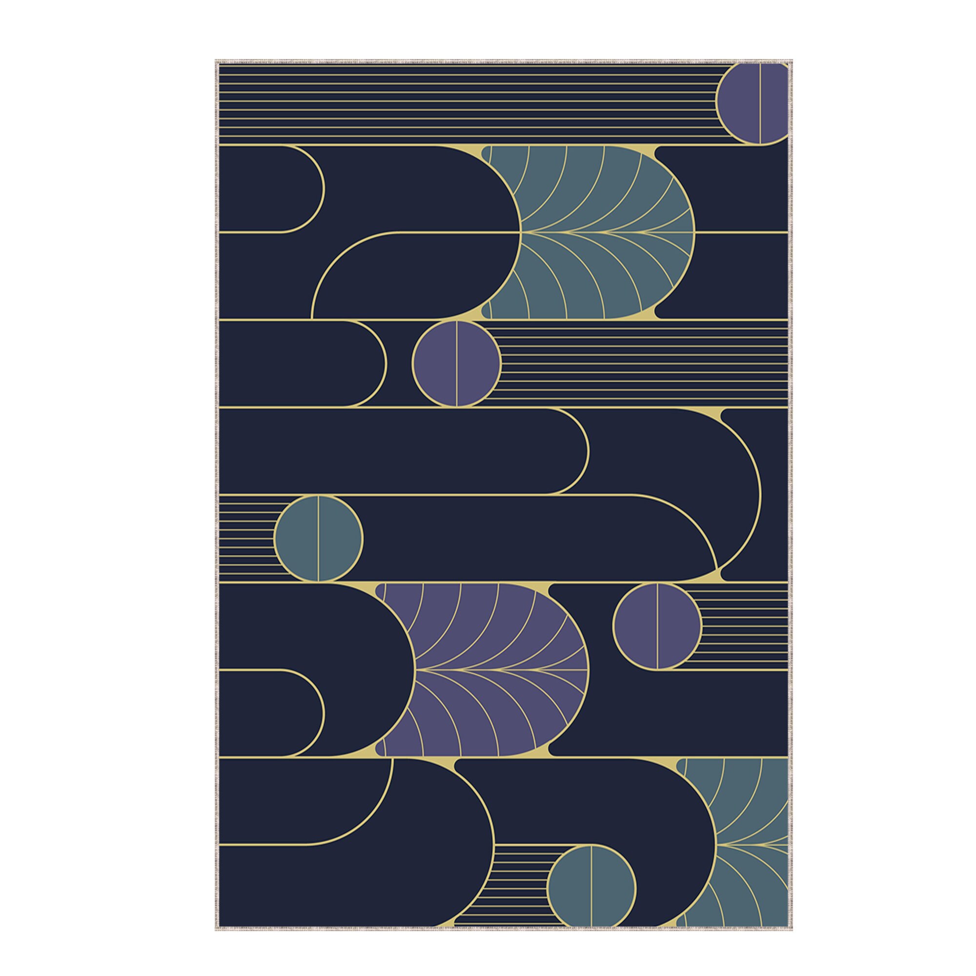 Art Deco Style Area Rug, Flat Design Art Deco, Golden Elements on Blue ...