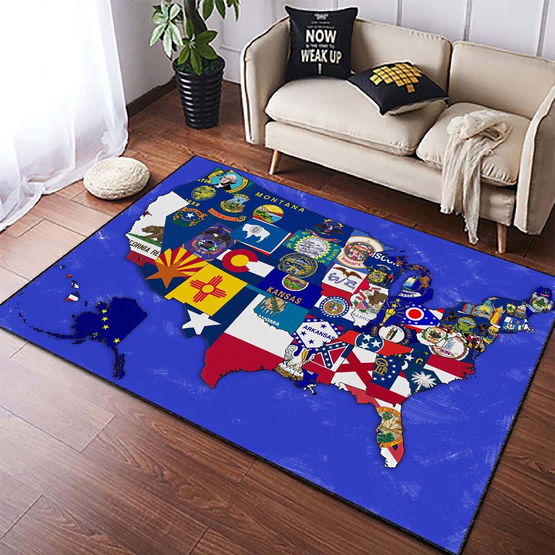 United States of America Map Area Rugs, Flat Design USA Rug, Kids Room ...