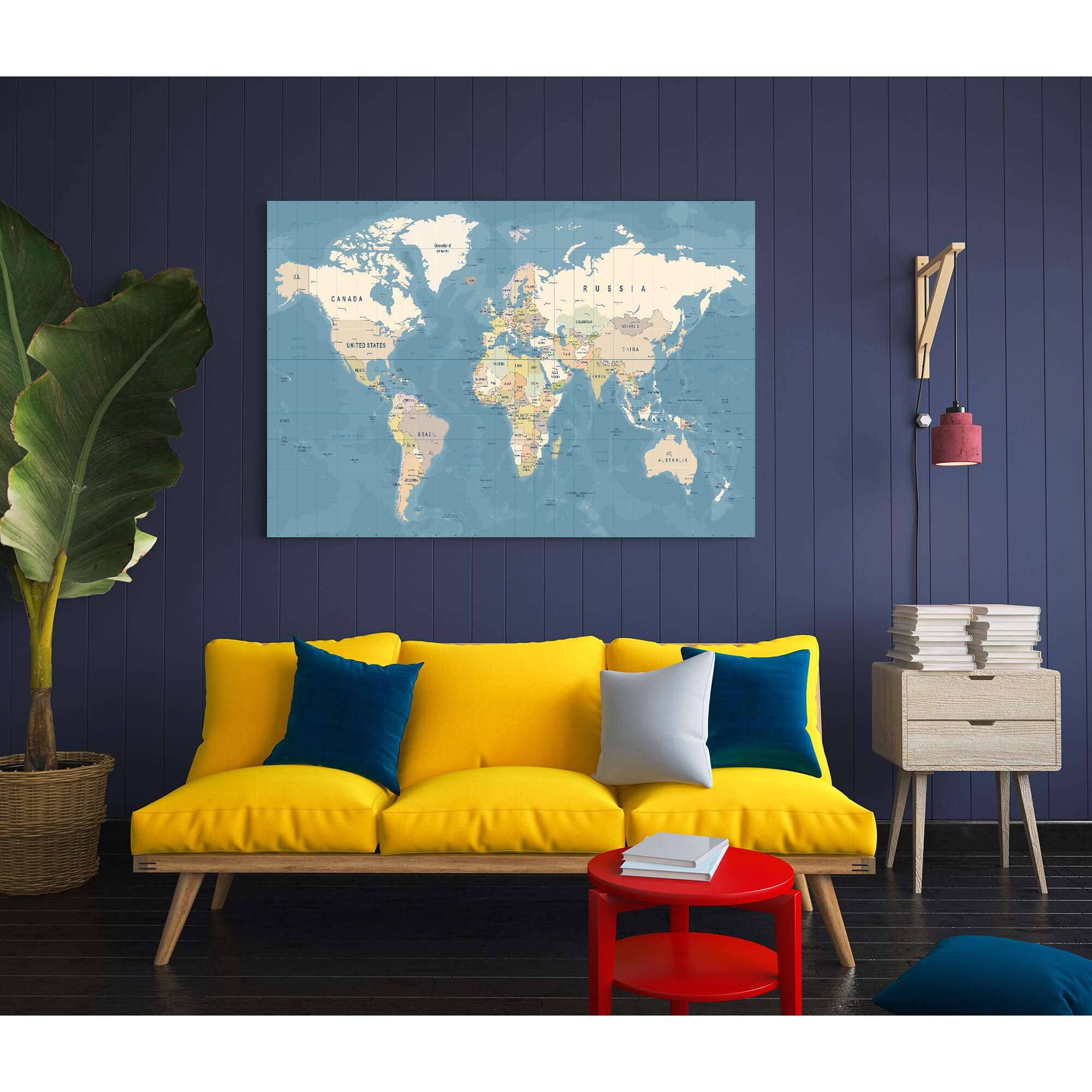 World Map Tapestry, Blue Map Tapestry Wall Hanging, Map Art, World Map ...