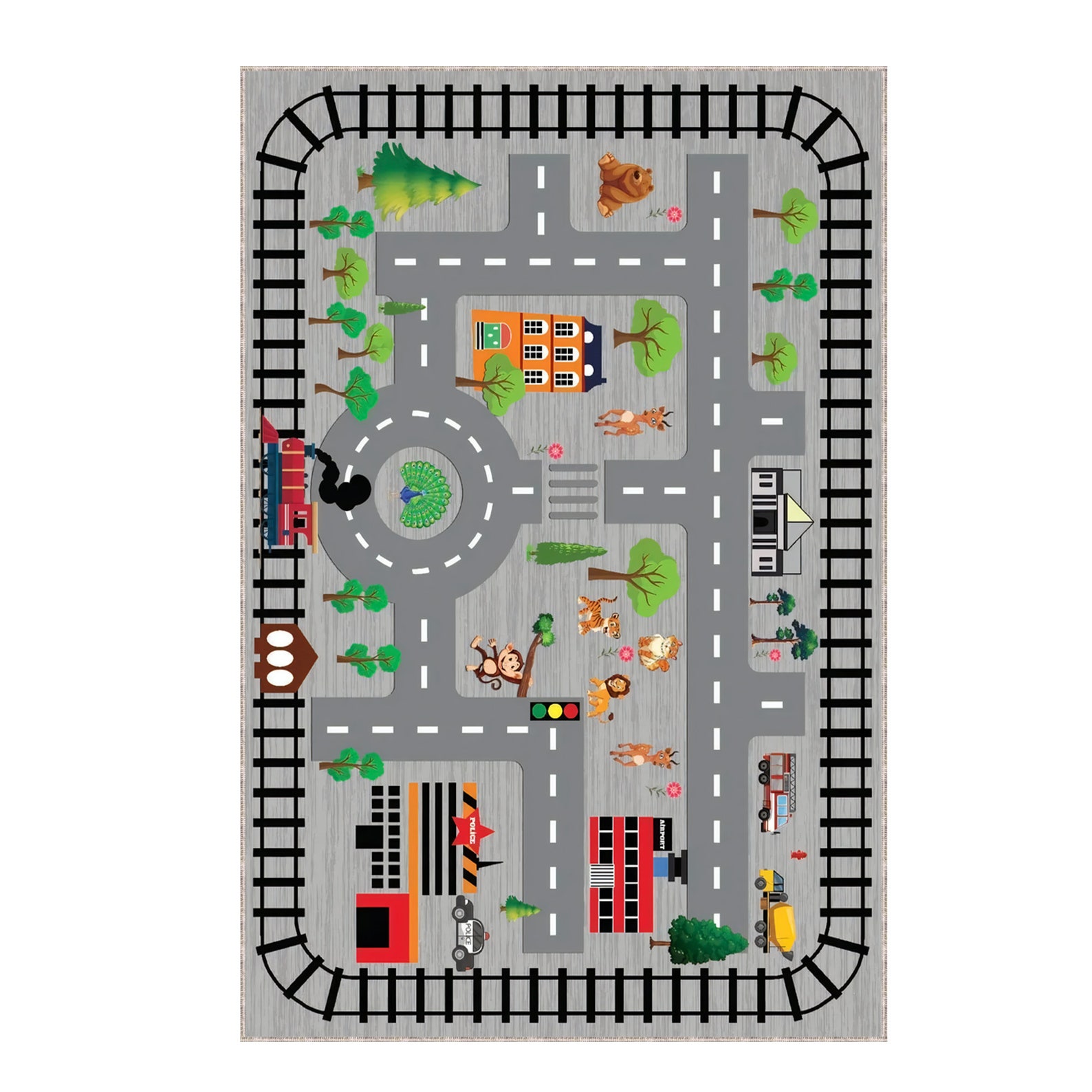 Train Track Patterned Children's Play Rug Anti Allergic - Etsy