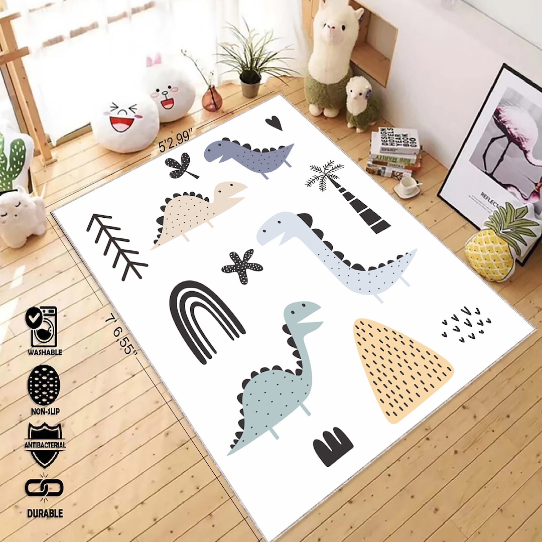 Kids Dinosaur Rug, Dinosaur Carpet, Play Rug, Nursery Rug, Non-slip ...