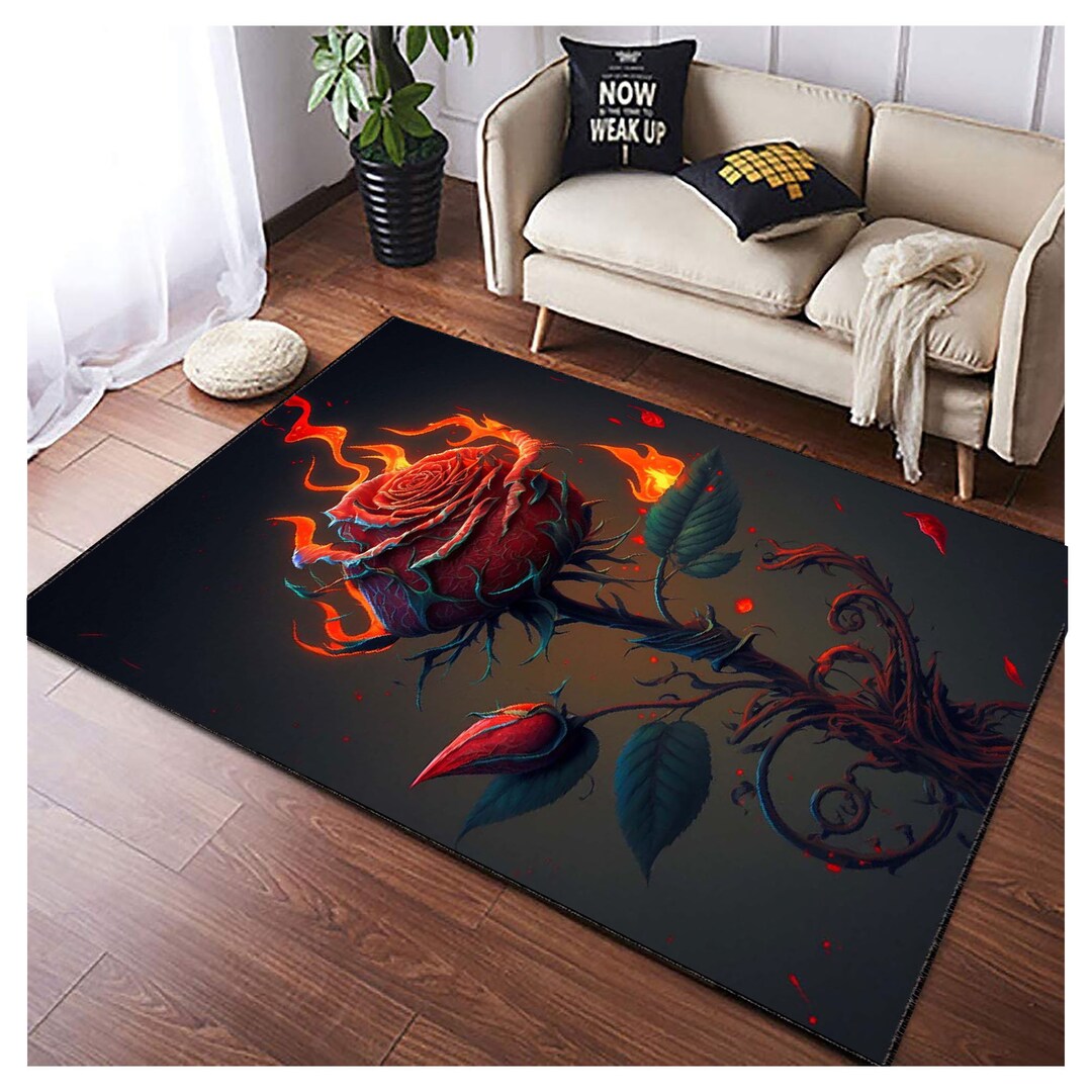 Fire Rose Rug, Love Rug, Red Rose Rug, Custom Rug, Personalized Rug ...