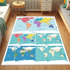 Colorful World Map Divided Continents Rug - Etsy