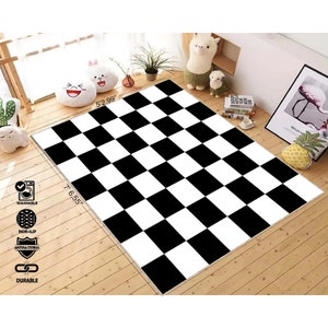 Checkered Carpet, Black White, Playing Room Rug, Interior Design Rug ...
