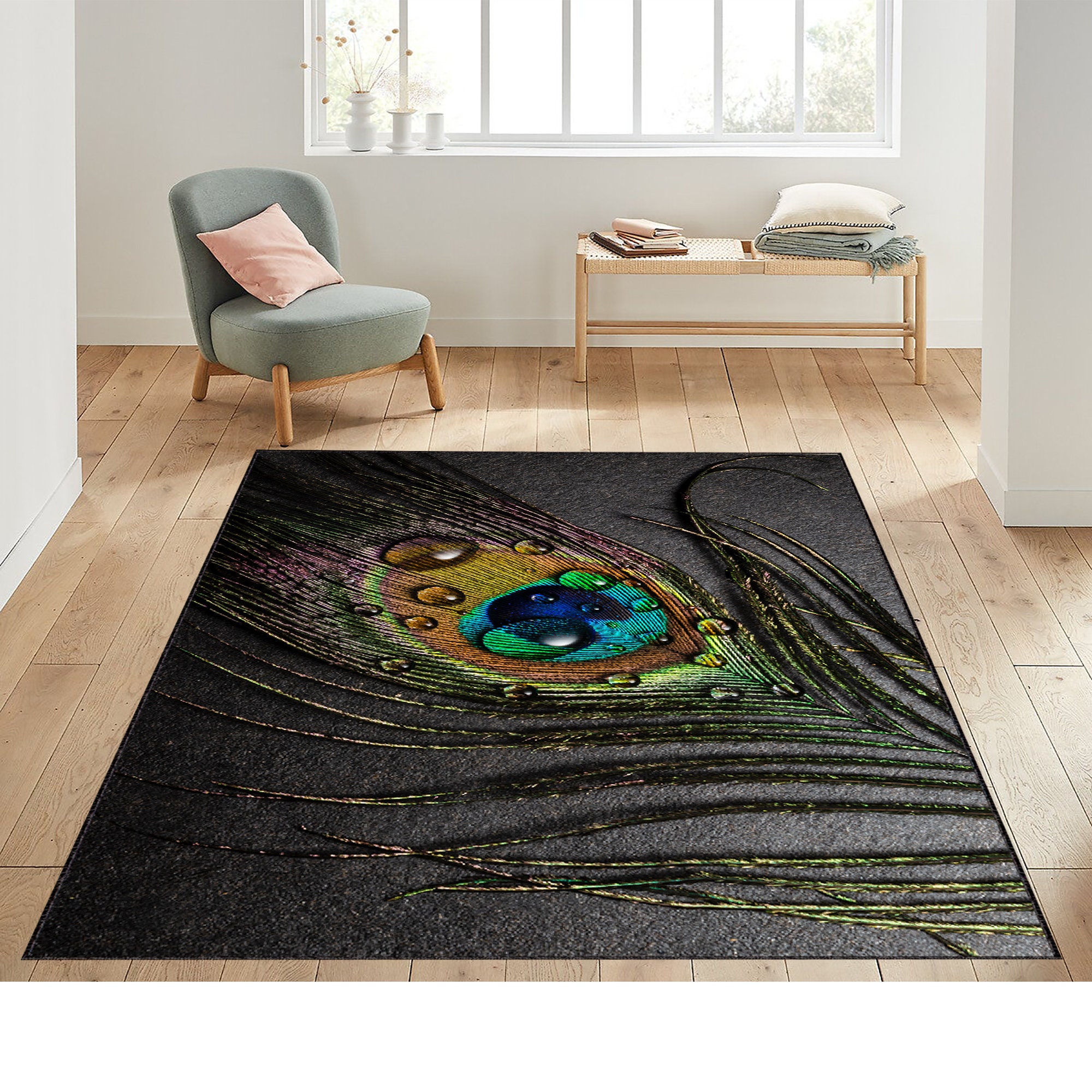Still Life With Peacock Feather, Peacock Patterned Rug, Peacock Rug ...