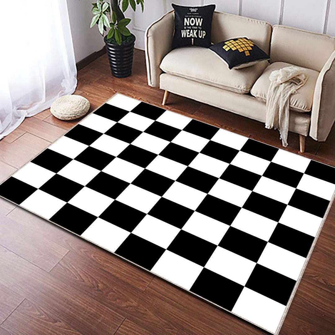Checkered Carpet, Black White, Playing Room Rug, Interior Design Rug ...