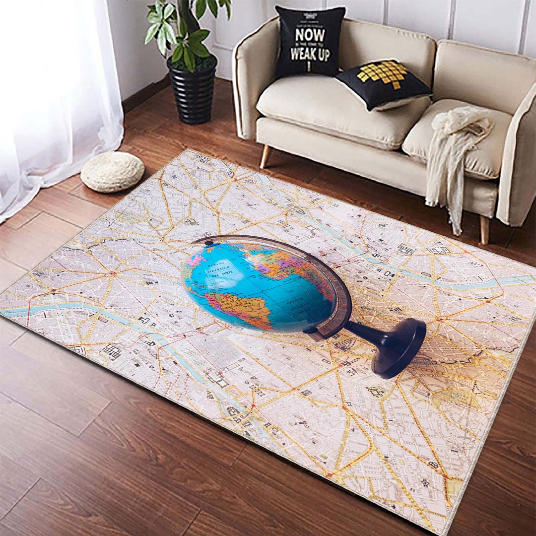 Abstract World Map Rugs, Colorful Rugs, Globe Map Rug, Hallway Rugs ...