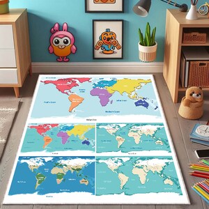 Colorful World Map Divided Continents Rug - Etsy