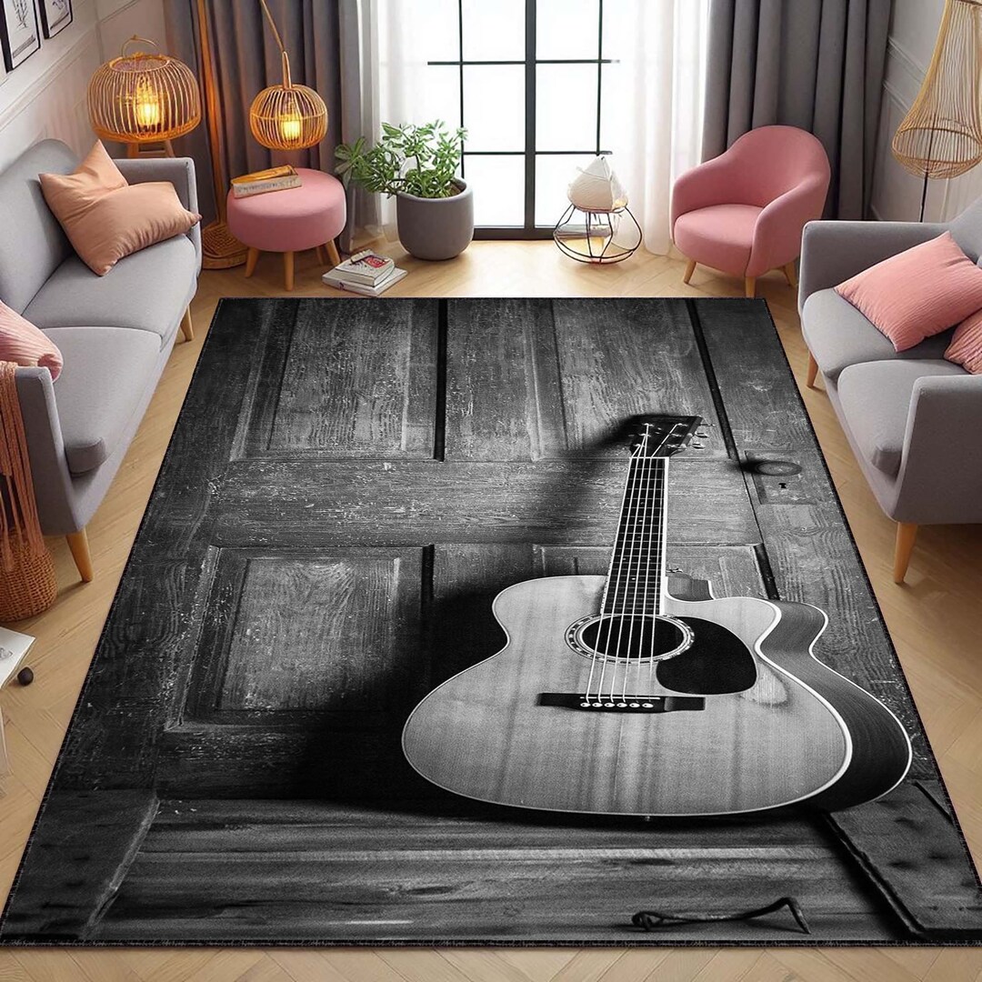 Guitar Rug, Rustic Design Guitar Rug, Music Rug, Music Room Rug, Retro ...