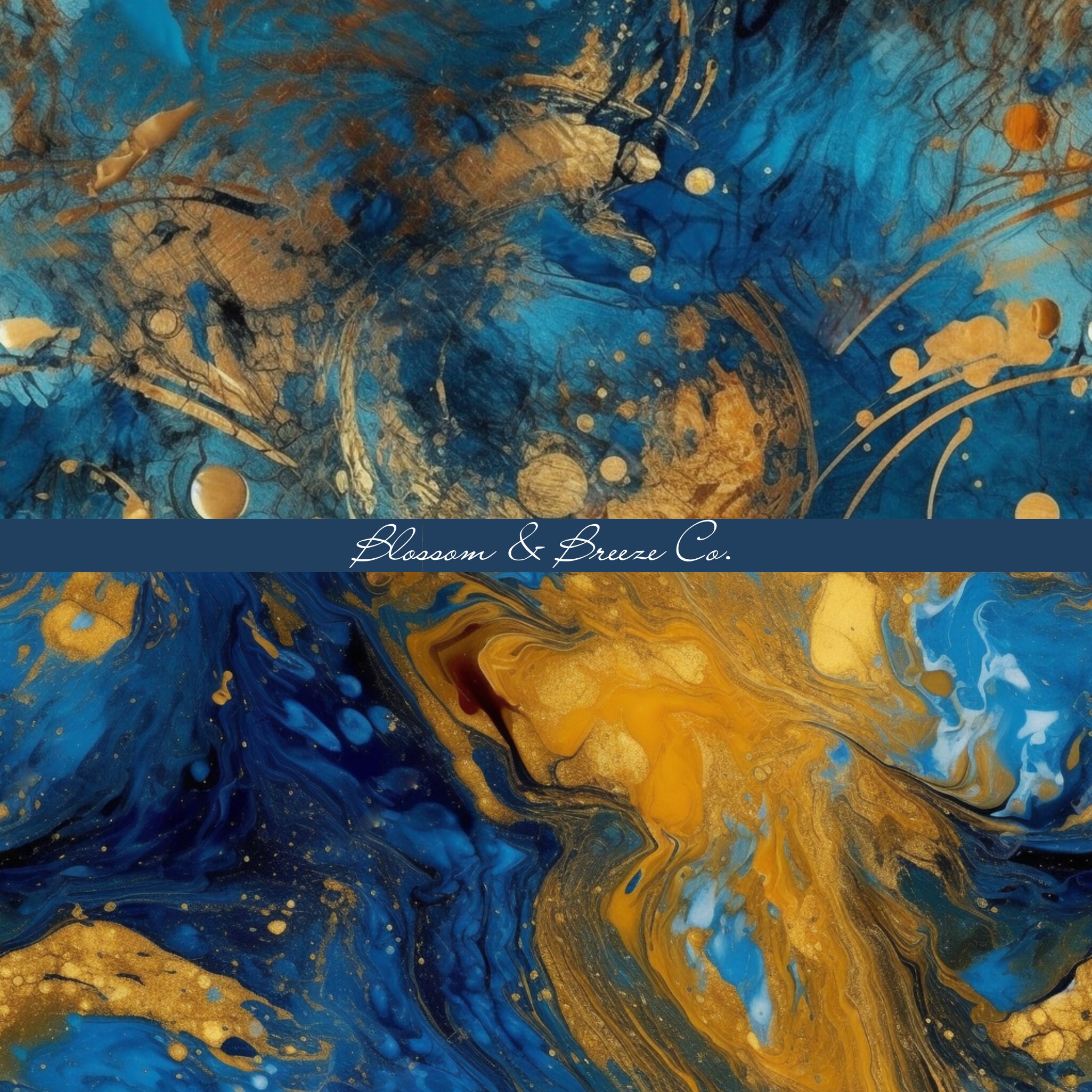 Electric Blue and Gold Seamless Digital Pattern Set Commercial Use ...