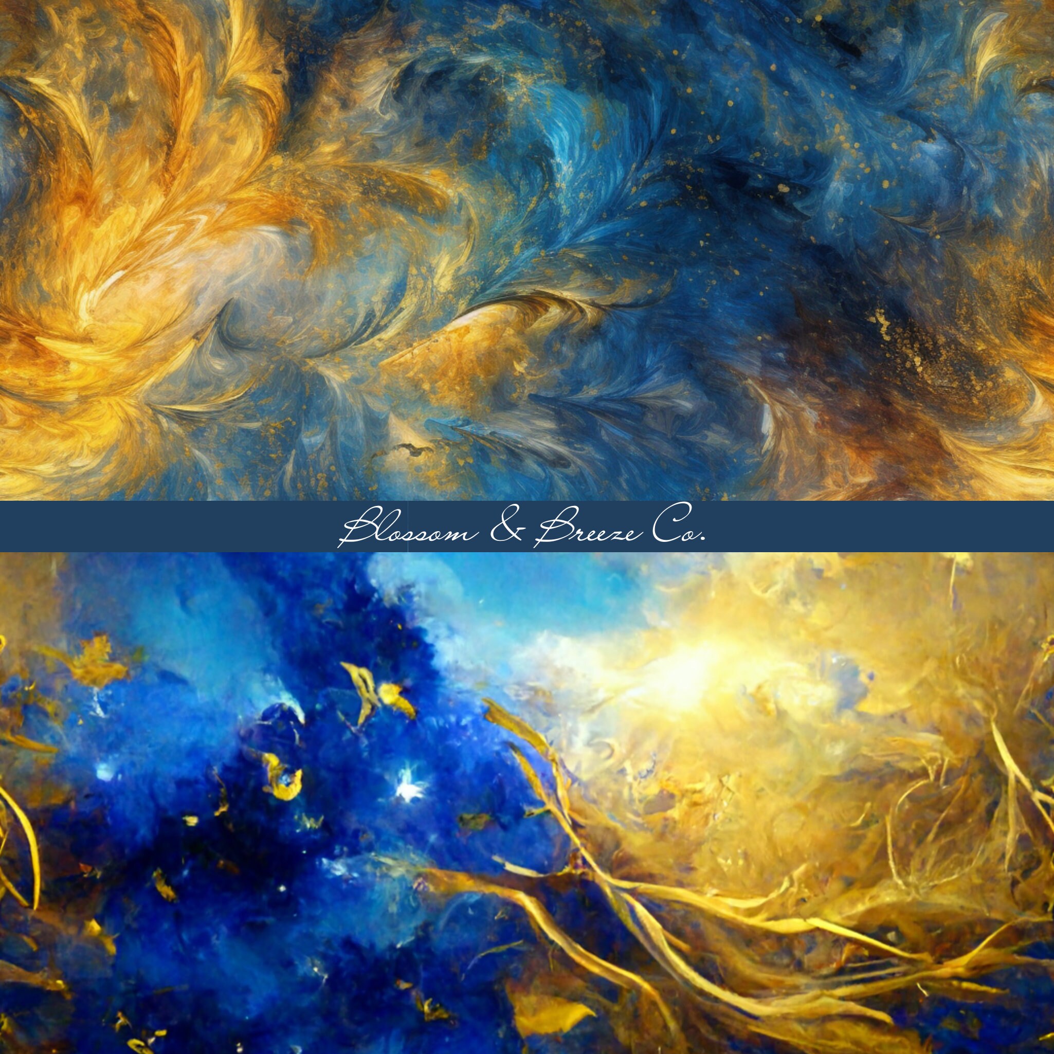 Electric Blue and Gold Seamless Digital Pattern Set Commercial Use ...