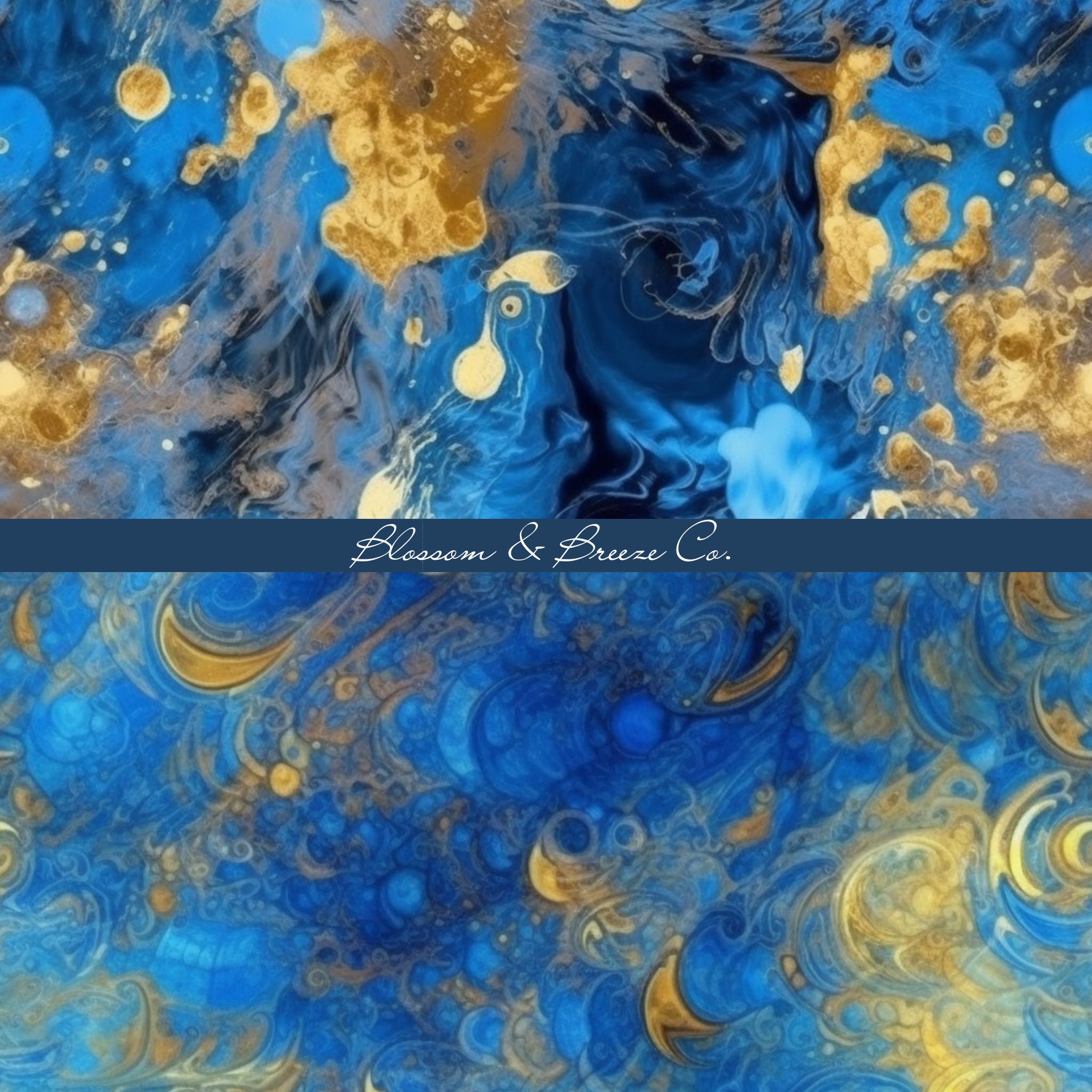 Electric Blue and Gold Seamless Digital Pattern Set Commercial Use ...