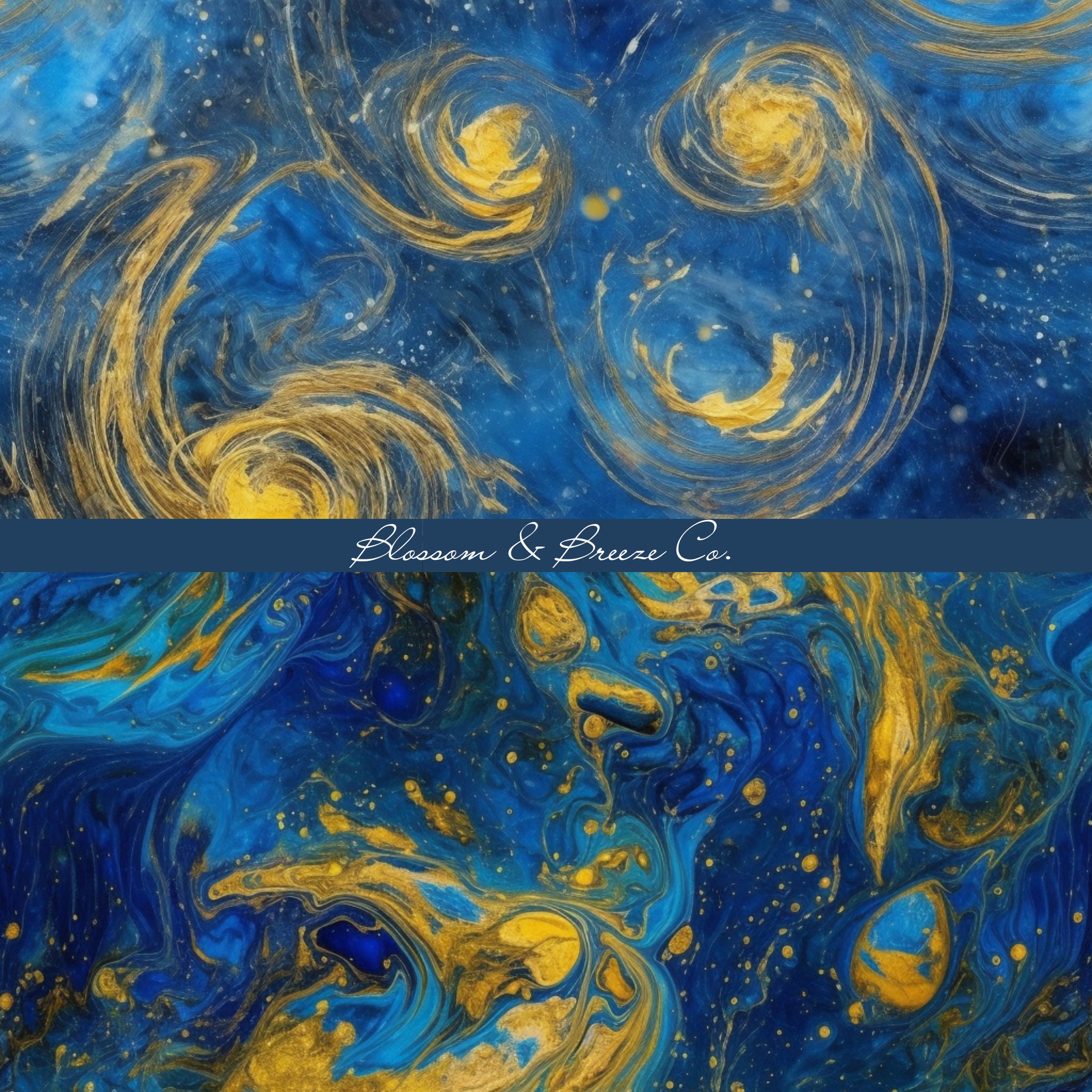 Electric Blue and Gold Seamless Digital Pattern Set Commercial Use ...