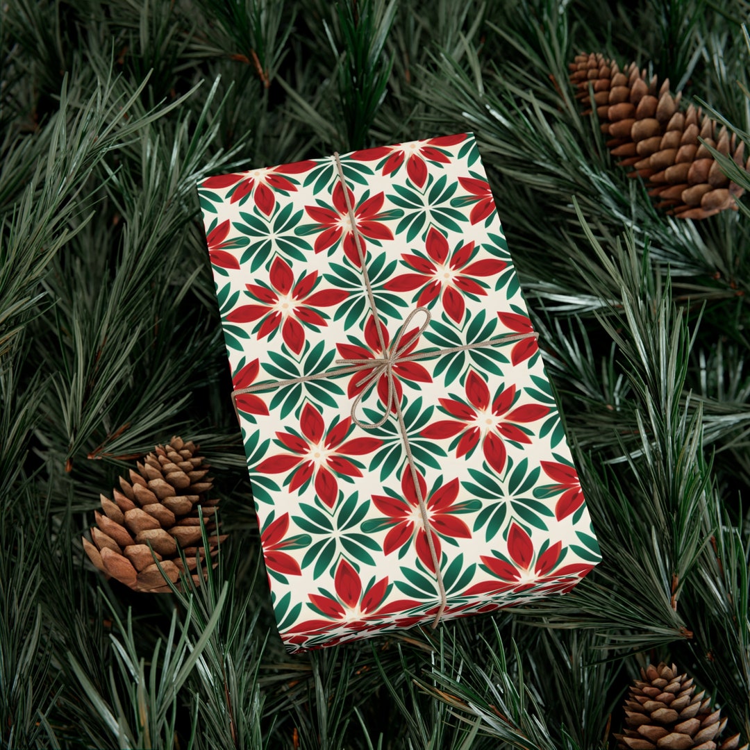 Christmas Red and Green Wrapping Paper Fleur-de-lis Gift Wrap - Etsy