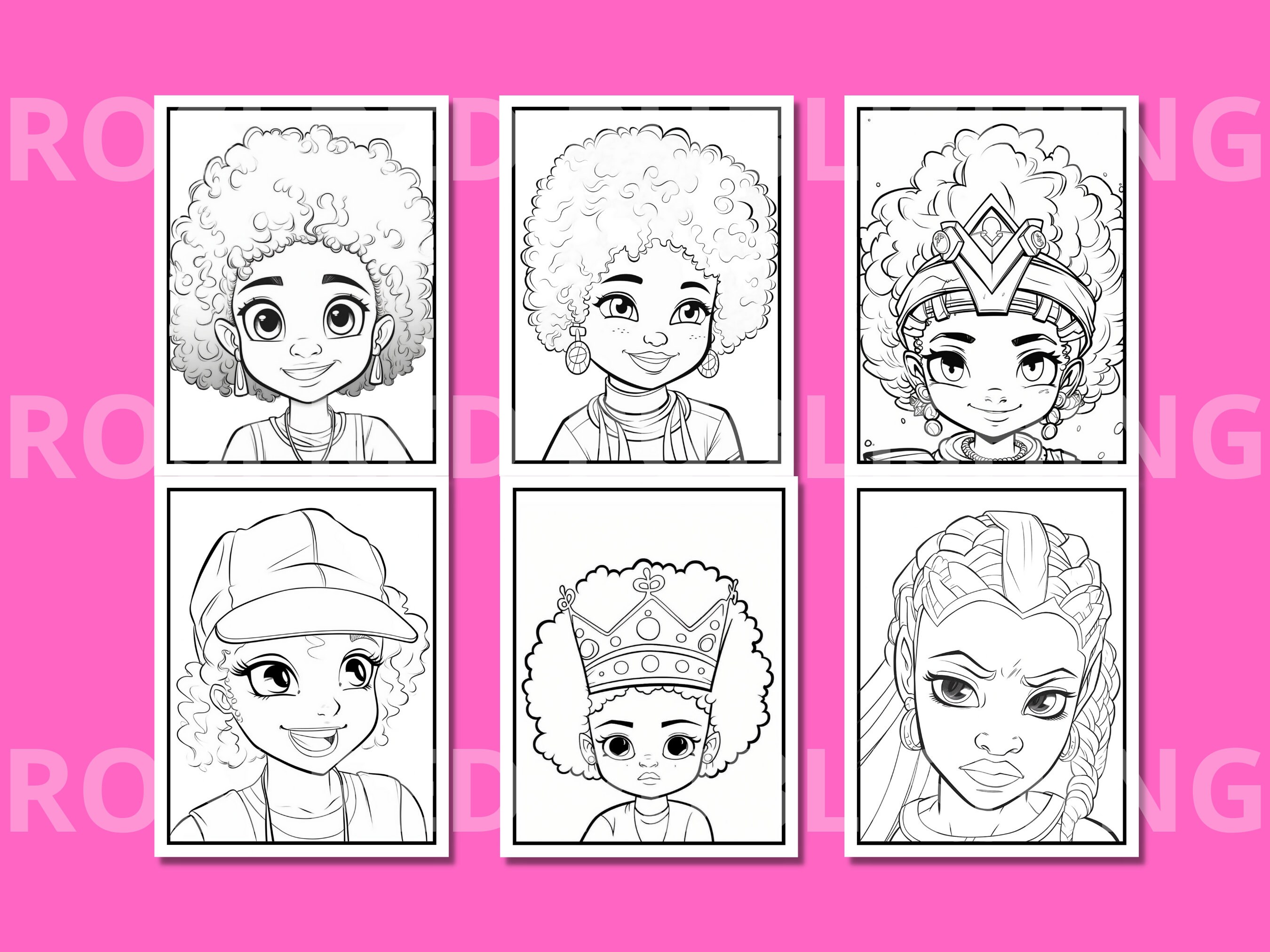 Black Girl Coloring Pages Cute African American Afro Girls, Activity ...