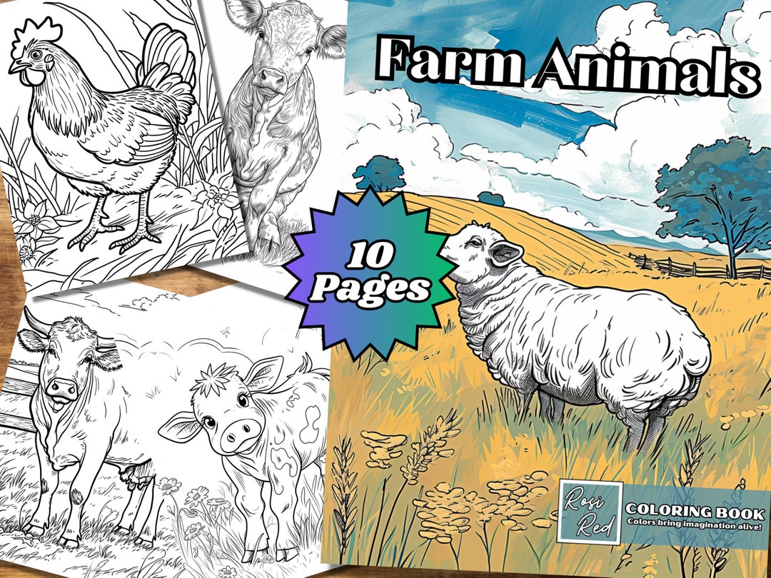 Farm Animals: Cows, Chickens and Sheep Coloring Pages for Relaxation by ...