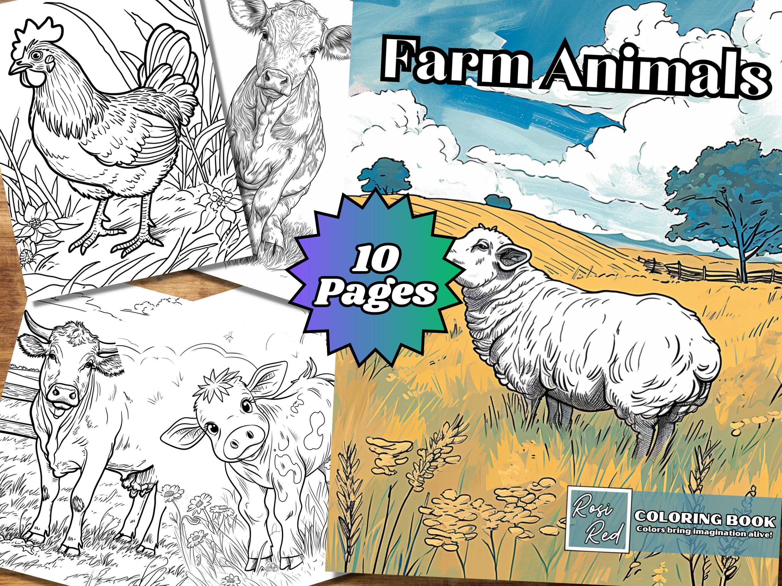 Farm Animals: Cows, Chickens and Sheep Coloring Pages for Relaxation by ...