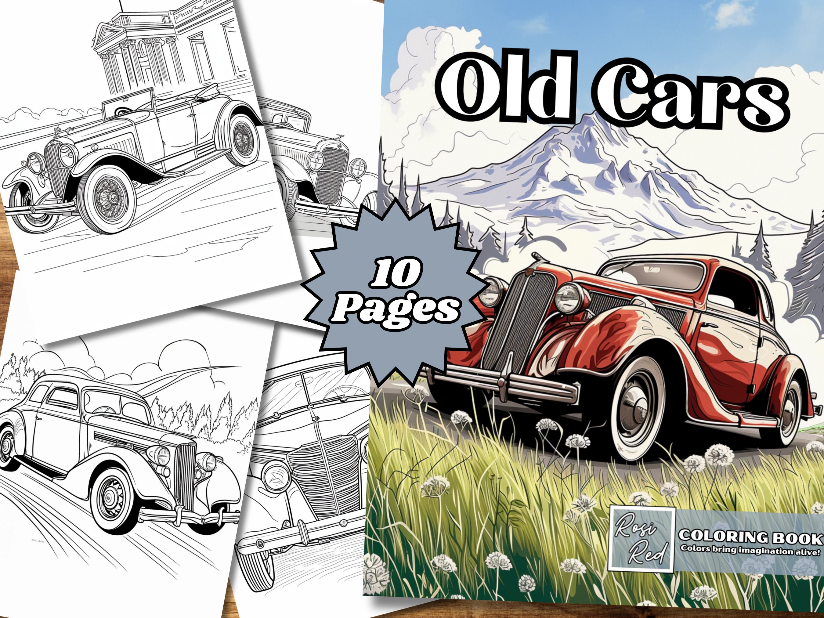 Old Cars: Vintage Cars Coloring Sheets for Relaxation by Rosi Red. - Etsy