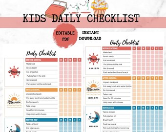 Kids Daily School Checklist, Responsibility Chart, to Do List, Editable ...