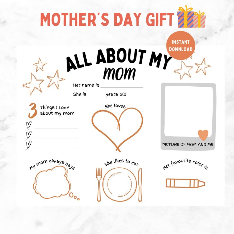 Mother's Day Printable All About My Mom Mothers Day Gift Activity Page ...