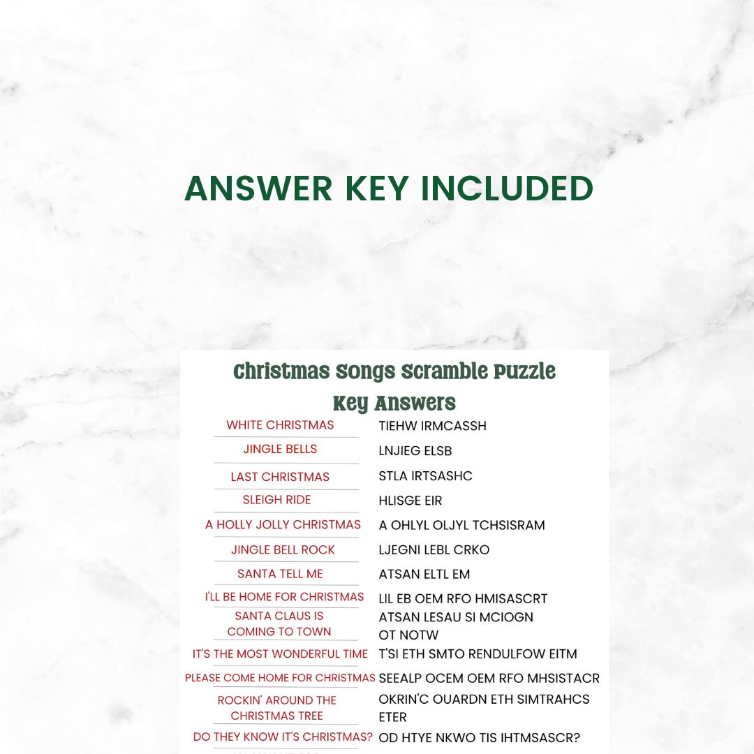 Songs Scramble Puzzle Christmas Game Christmas Printable Game Christmas ...