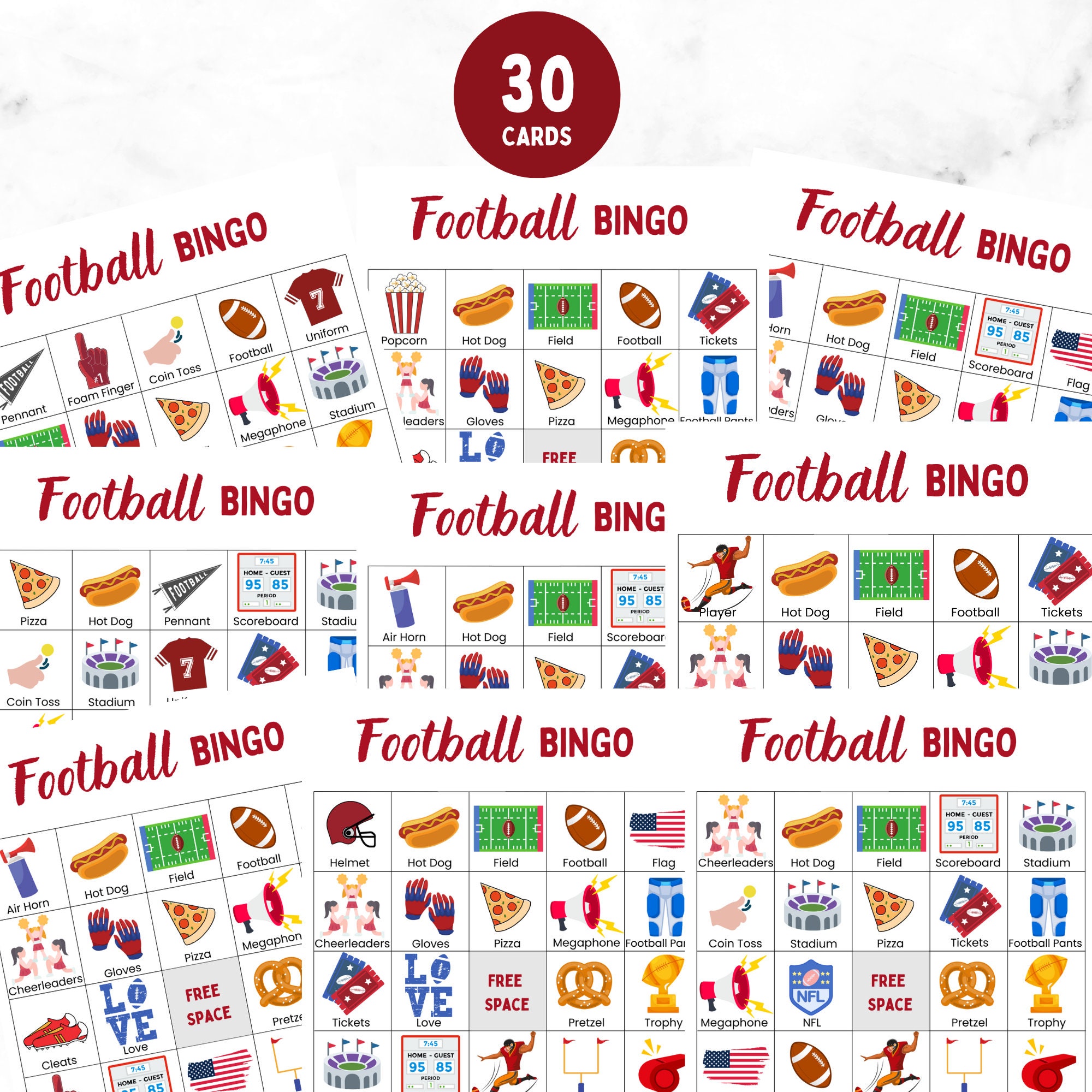 Football Bingo | 30 Football Bingo Cards | Football Activity | Kid's ...