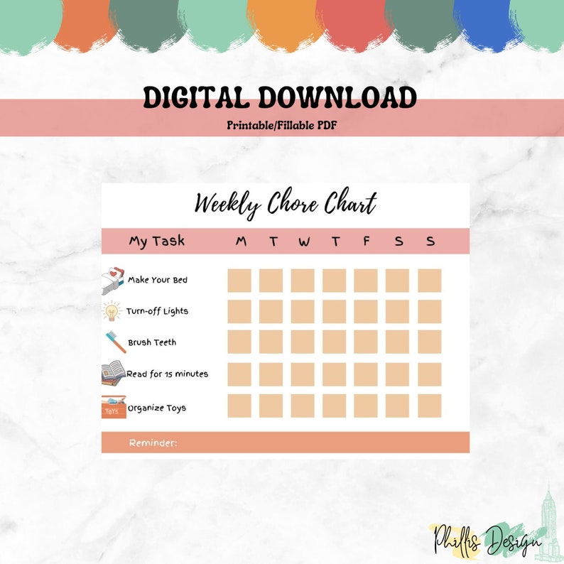 Chore Chart for Kids Digital Download PDF Daily Routine - Etsy
