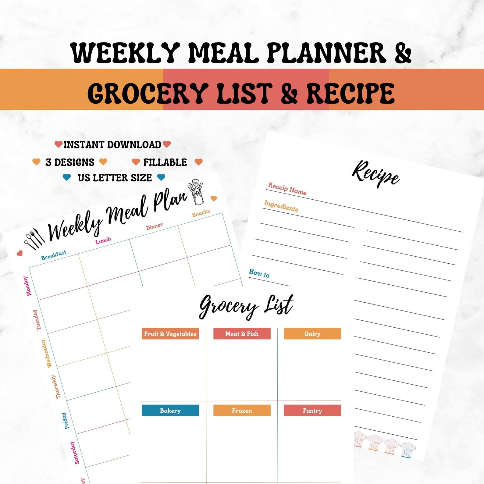Weekly Meal Planner | Food Planner | Printable Meal Planner | Recipe ...