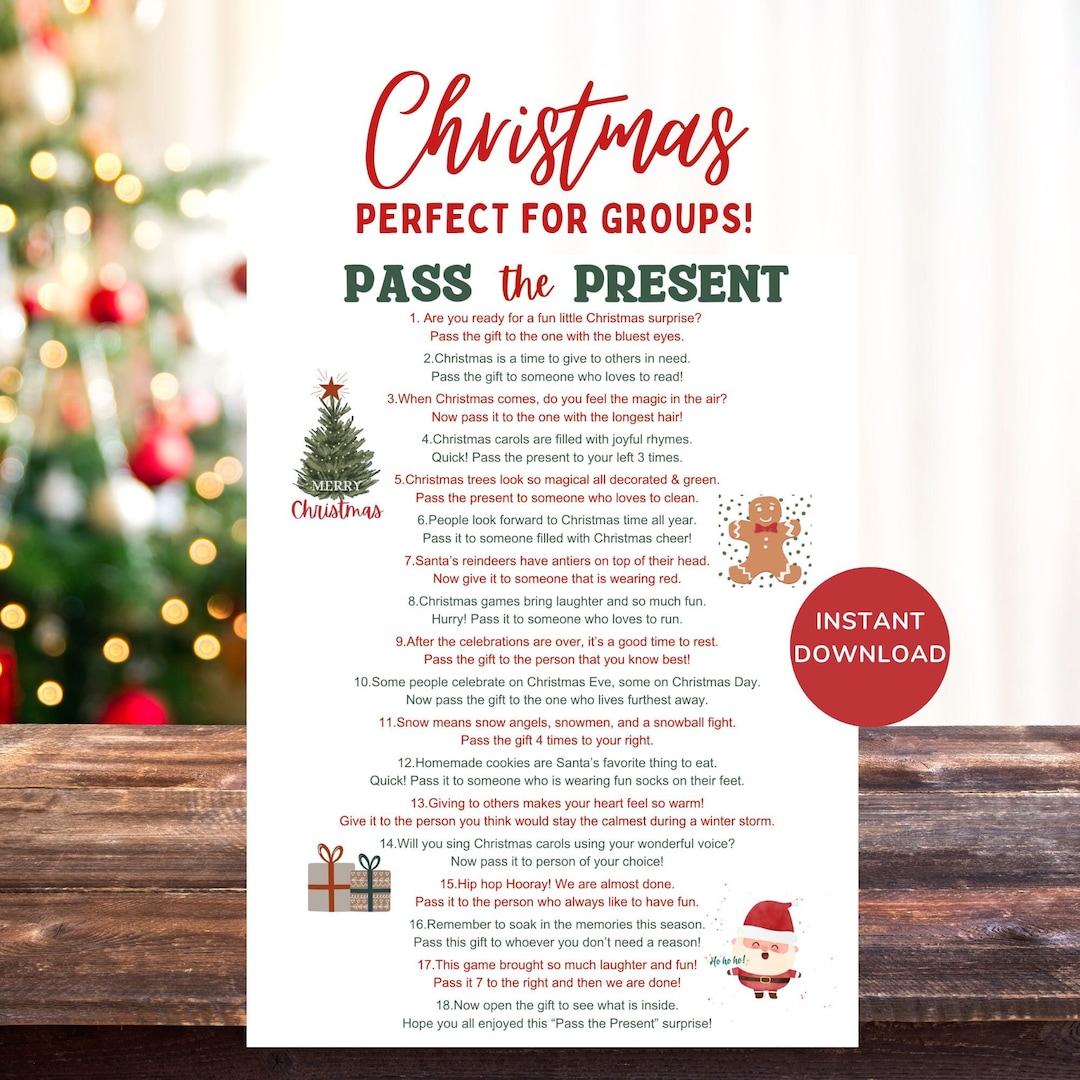Christmas Pass the Present Game: Printable Holiday Party Activity ...