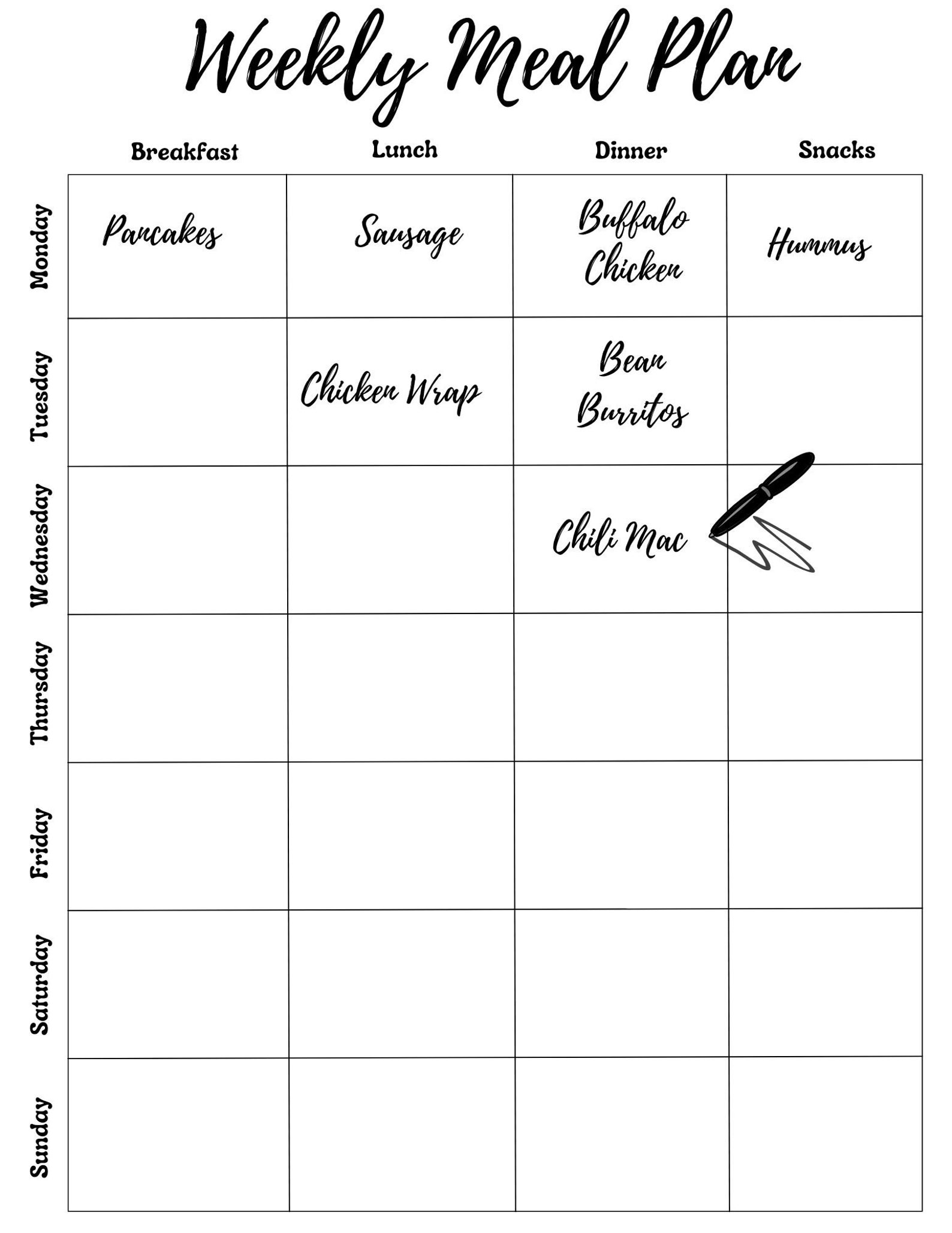 Weekly Meal Planner Food Planner Printable Meal Planner Etsy