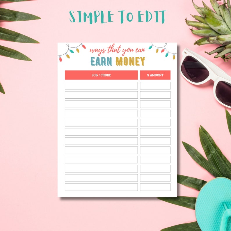 Editable Kids Chore Chart: Ways to Earn Money (digital Download) - Etsy