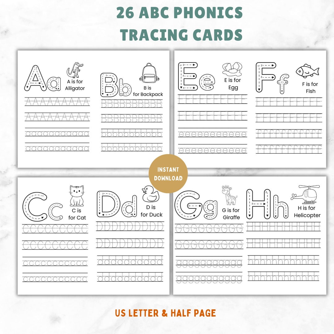 26 ABC Phonics Tracing Cards | Preschool Kindergarten Handwriting and ...